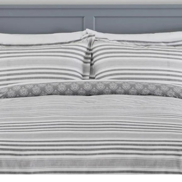StyleWell | Bedding | King Farmhouse Gray Abstract Stripe Duvetcover ...